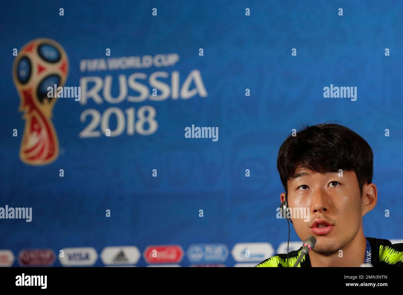South Koreas Son Heung Min Answers A Reporters Question During The