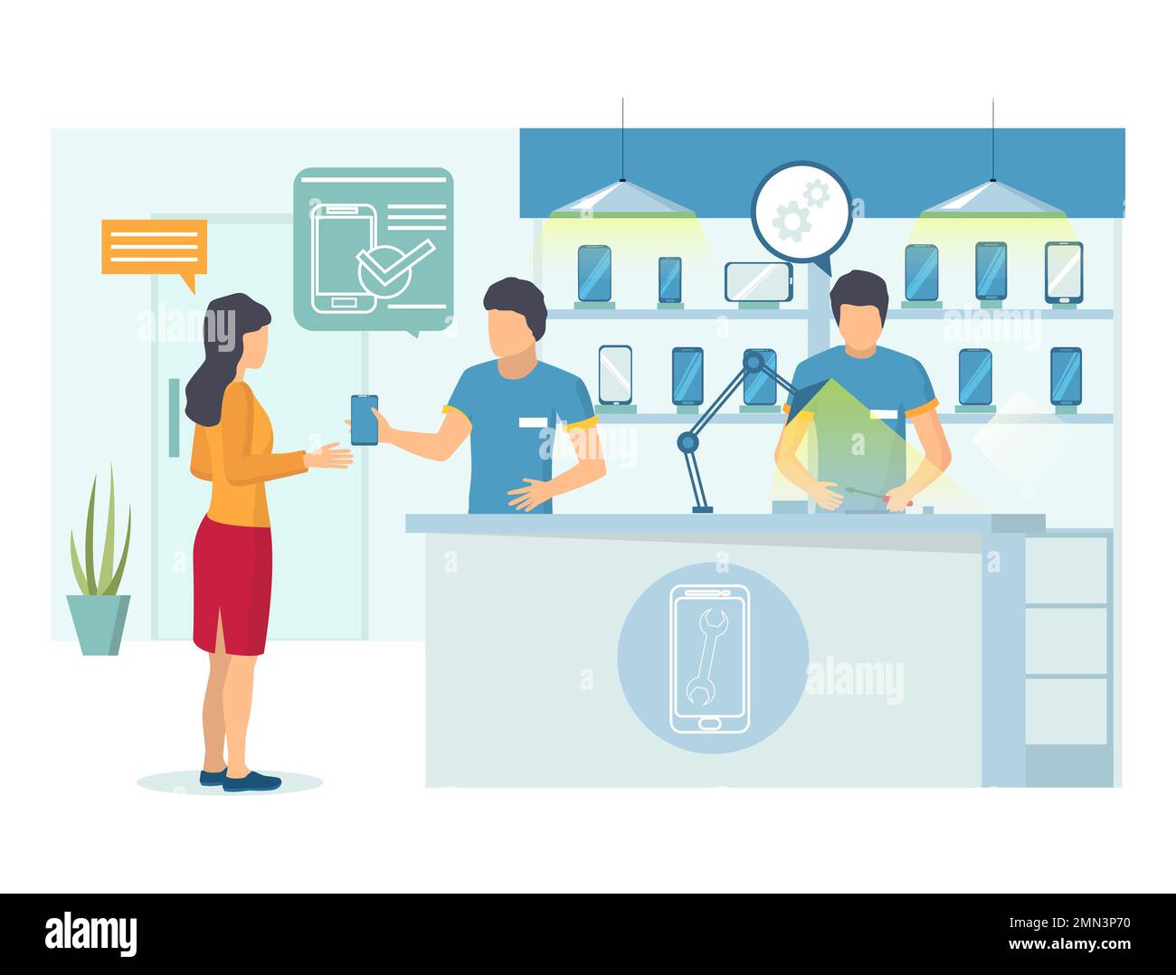 Mobile phone service center, vector flat illustration Stock Vector ...