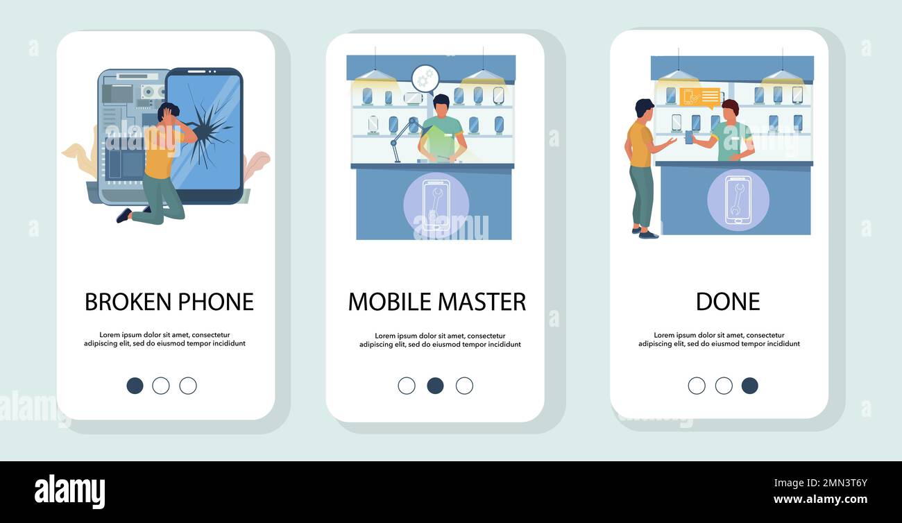 Phone repair mobile app onboarding screens vector template Stock Vector ...