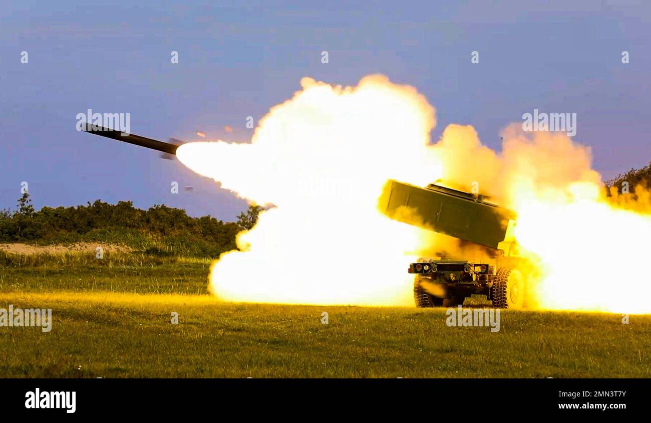 Two Reduced-Range Practice Rockets (RRPR), fired from an M142 High ...