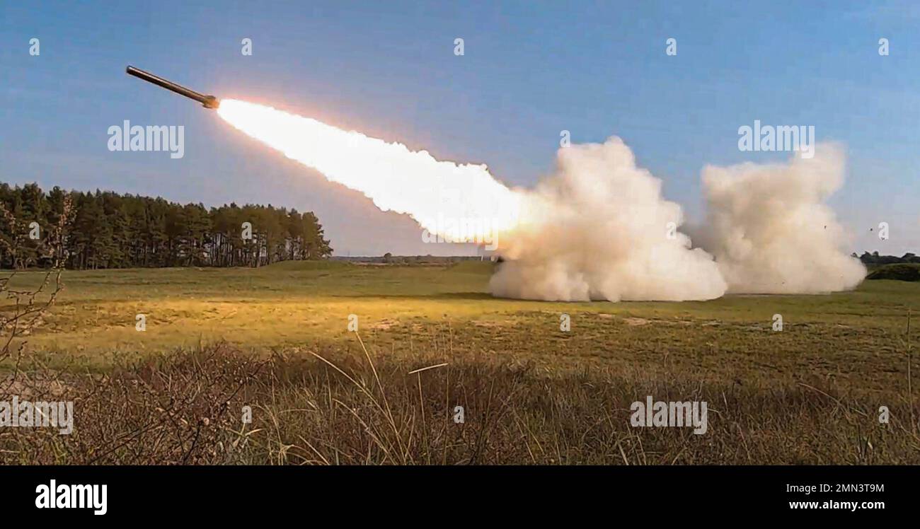 Two Reduced-Range Practice Rockets (RRPR), fired from an M142 High ...