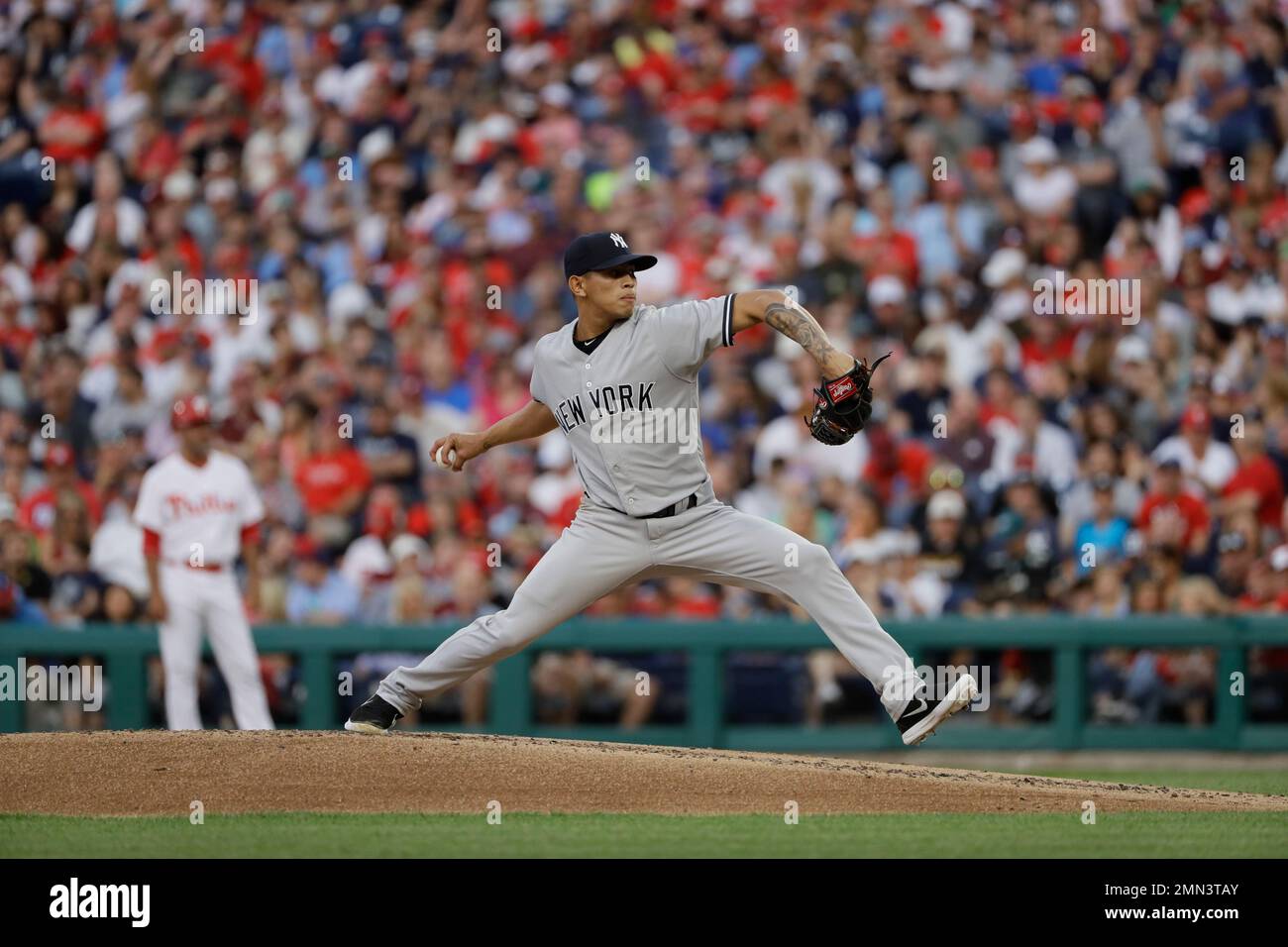 New York Yankees' Jonathan Loaisiga in action during a baseball game ...