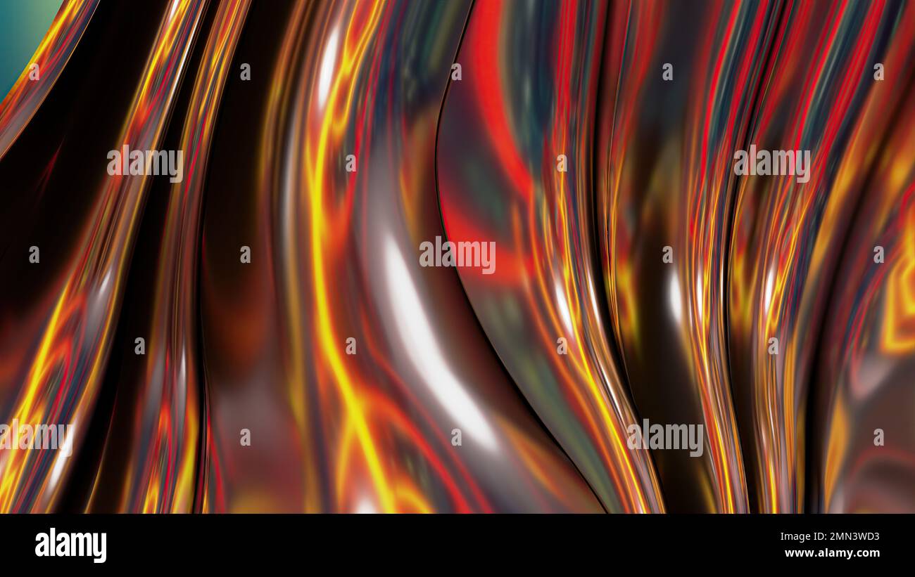 fiery red flowing metal river-like plate flowing from top right ...