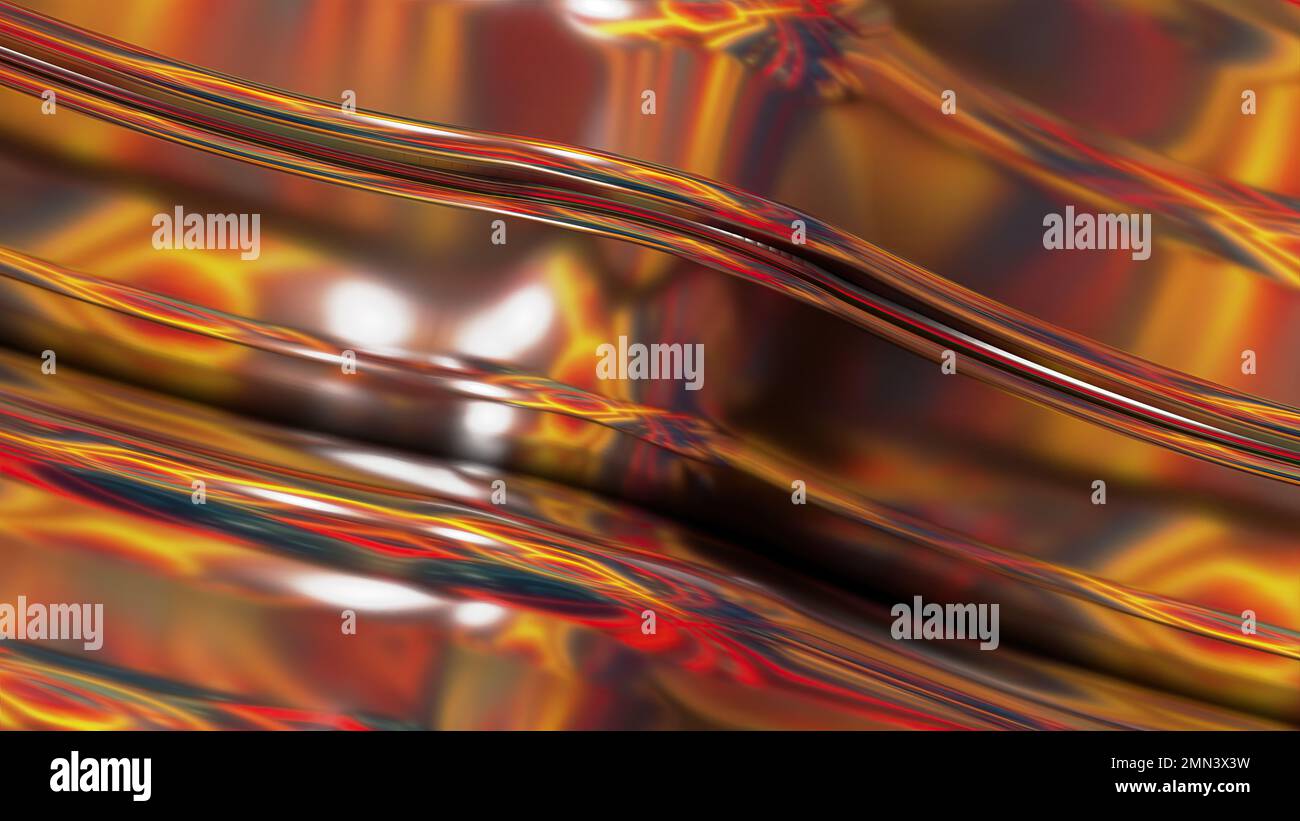 fiery red metal plate with mountainous corrugated shape flowing from ...