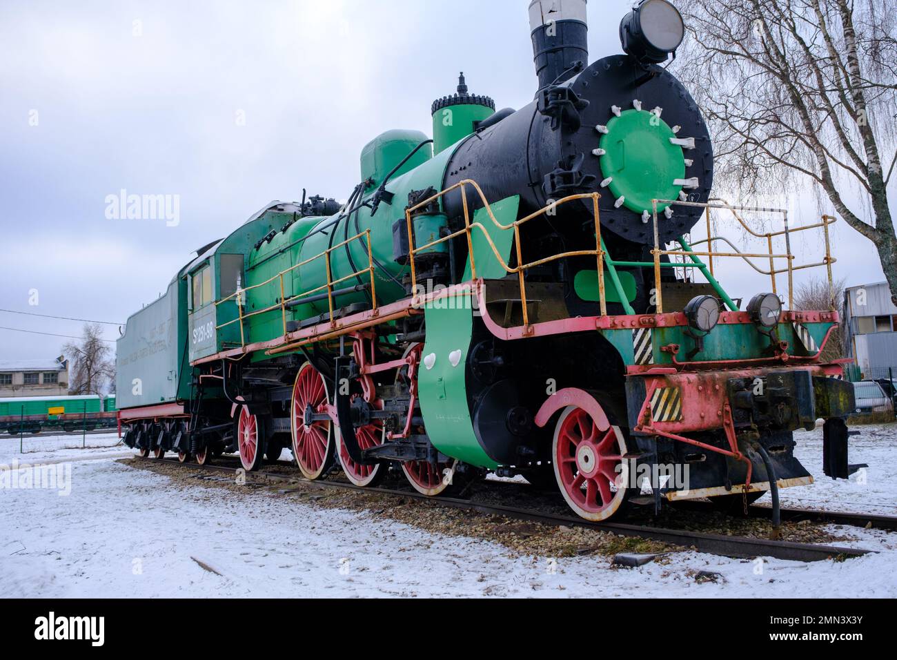 Old steam locomotive wheel and connecting rods. Tie rod or side rod for ...