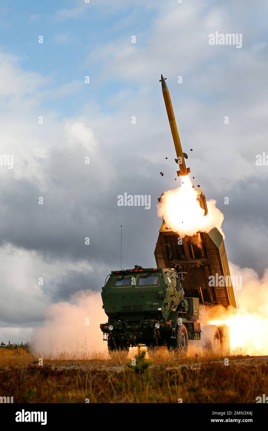 A U.S. Army M142 High Mobility Artillery Rocket System, from 3rd ...