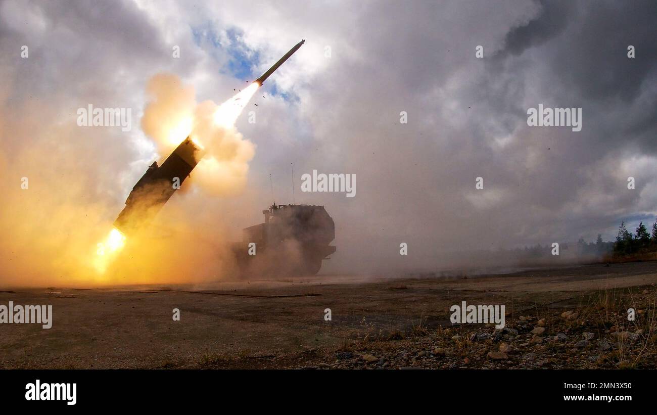 A U.S. Army M142 High Mobility Artillery Rocket System, from 3rd ...