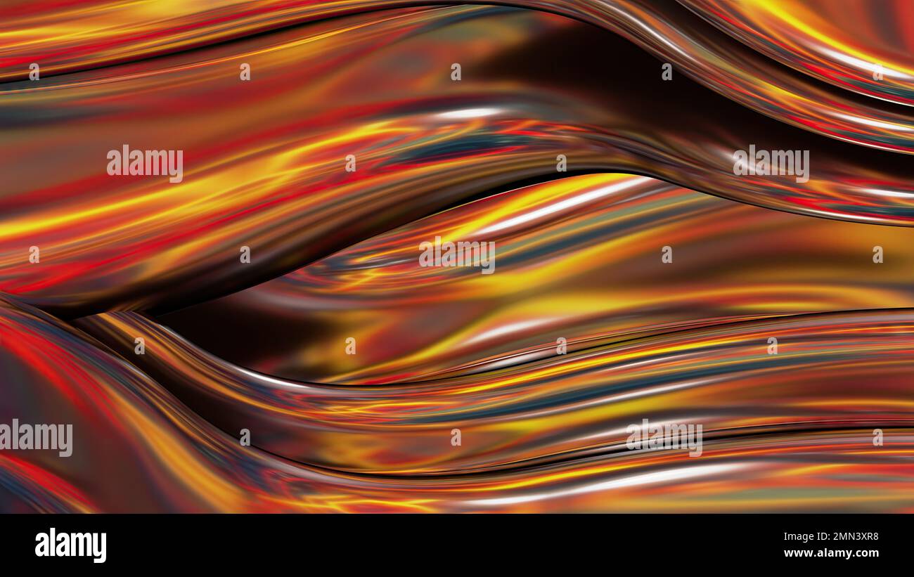 Flaming red beautiful Bezier metal plate like a flowing river Abstract ...