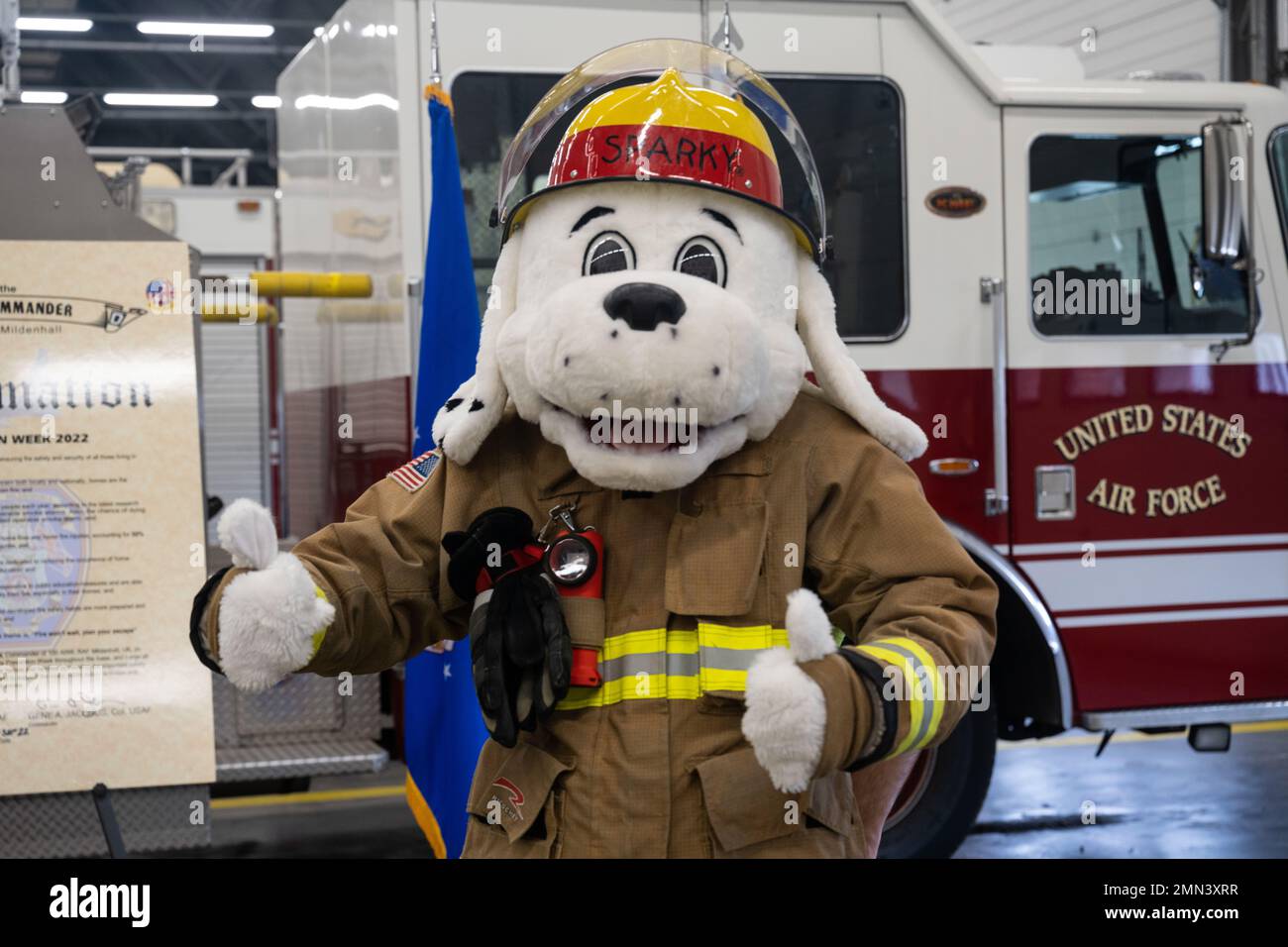Sparky the Fire Dog attends the signing of a fire safety proclamation ...