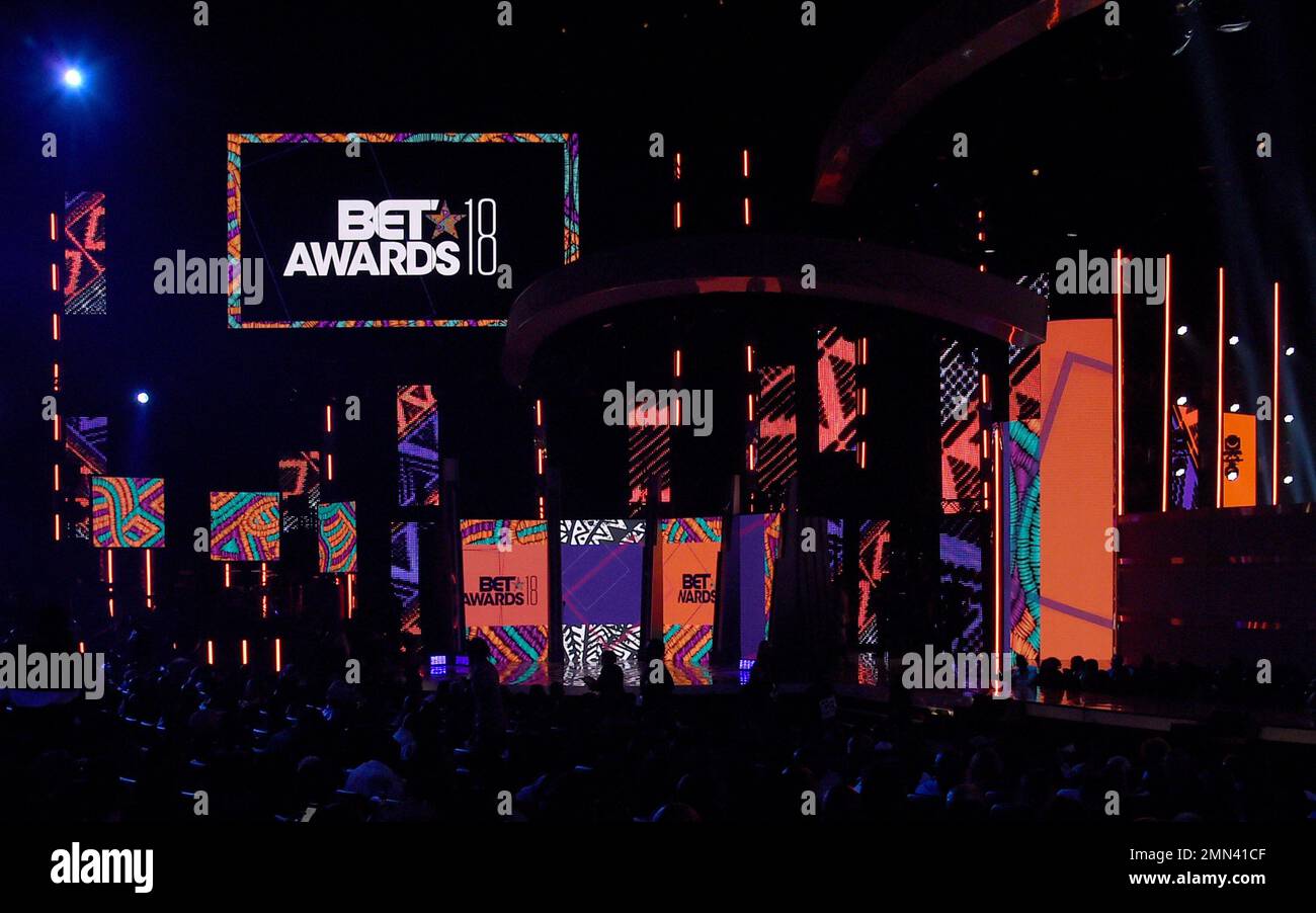 A view of the stage at the BET Awards at the Microsoft Theater on ...