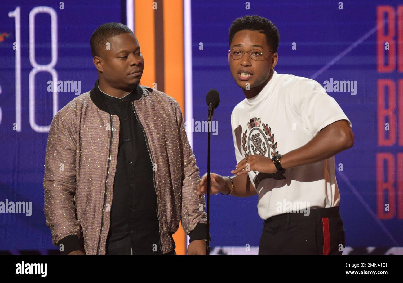 Jason Mitchell, left, and Jacob Latimore present the award for best ...