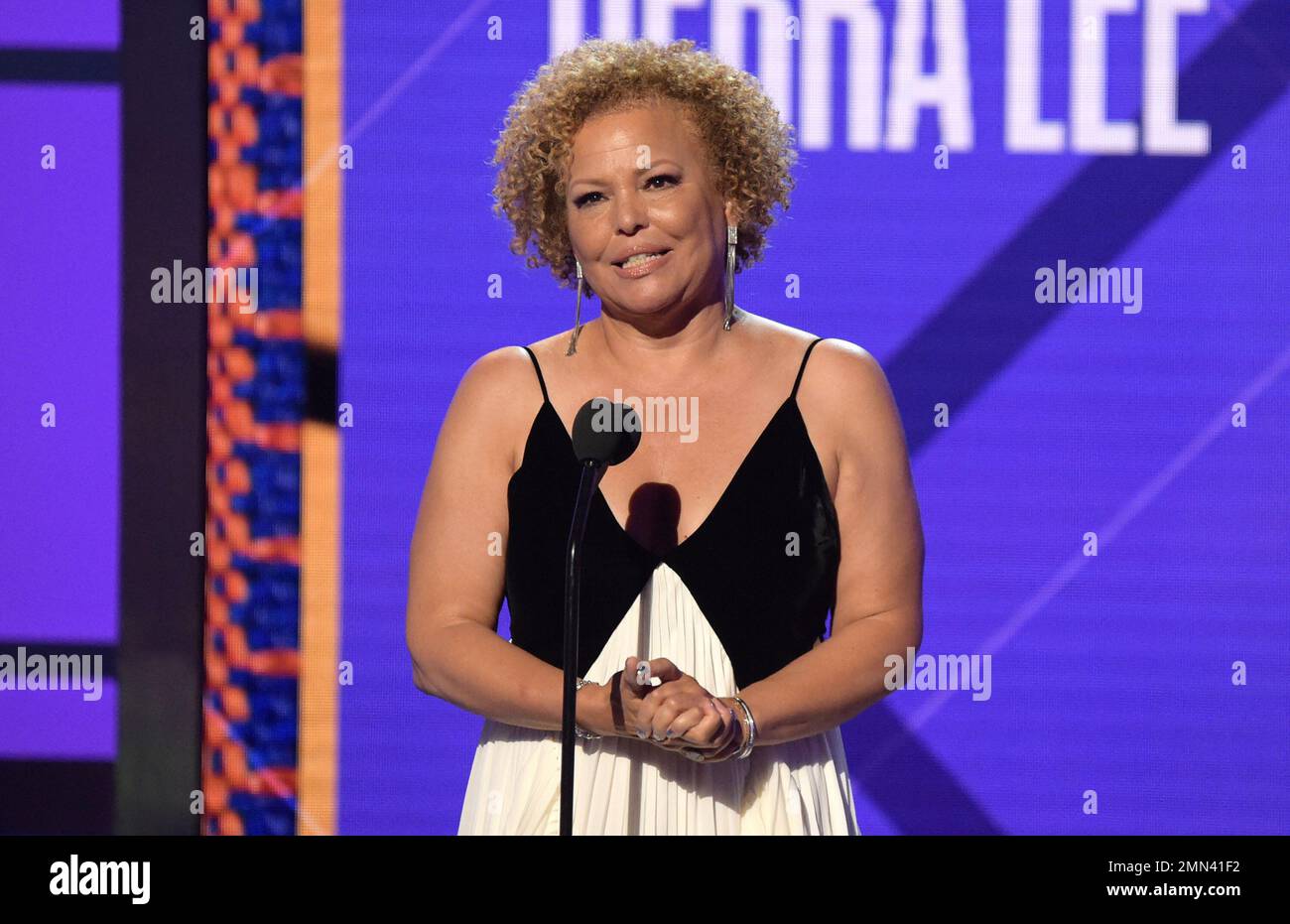 Debra Lee accepts the ultimate icon award at the BET Awards at the ...