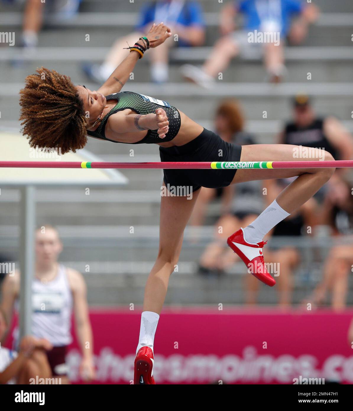 Vashti Cunningham looks to clear the bar during the women's high jump ...