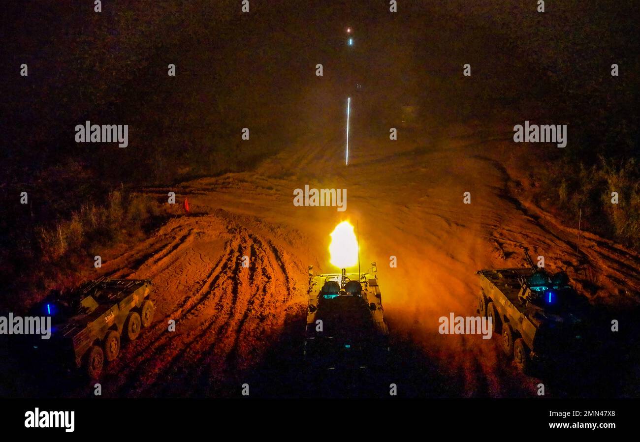 JIANGXI, CHINA - JANUARY 29, 2023 - Chariots firing at night, January 29, 2023, Jiangxi, China ...