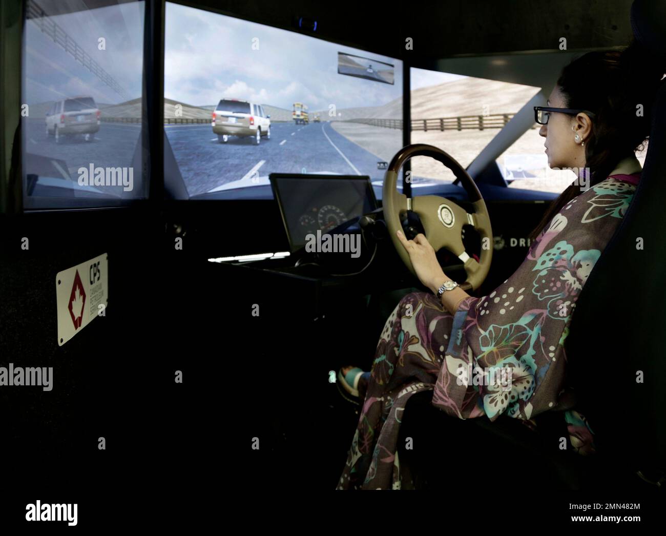 In this June 23, 2018 photo, a Saudi student practices on a driving ...