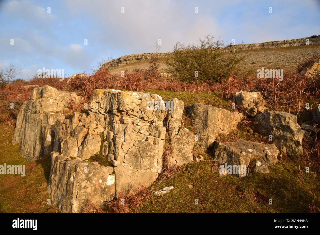 The Limestone escarpment of Ruabon mountain North Wales in winter ...