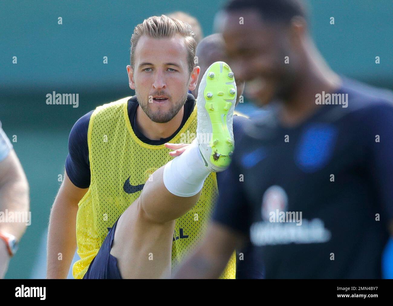 England's Harry Kane, left, and his teammate attend England's official ...