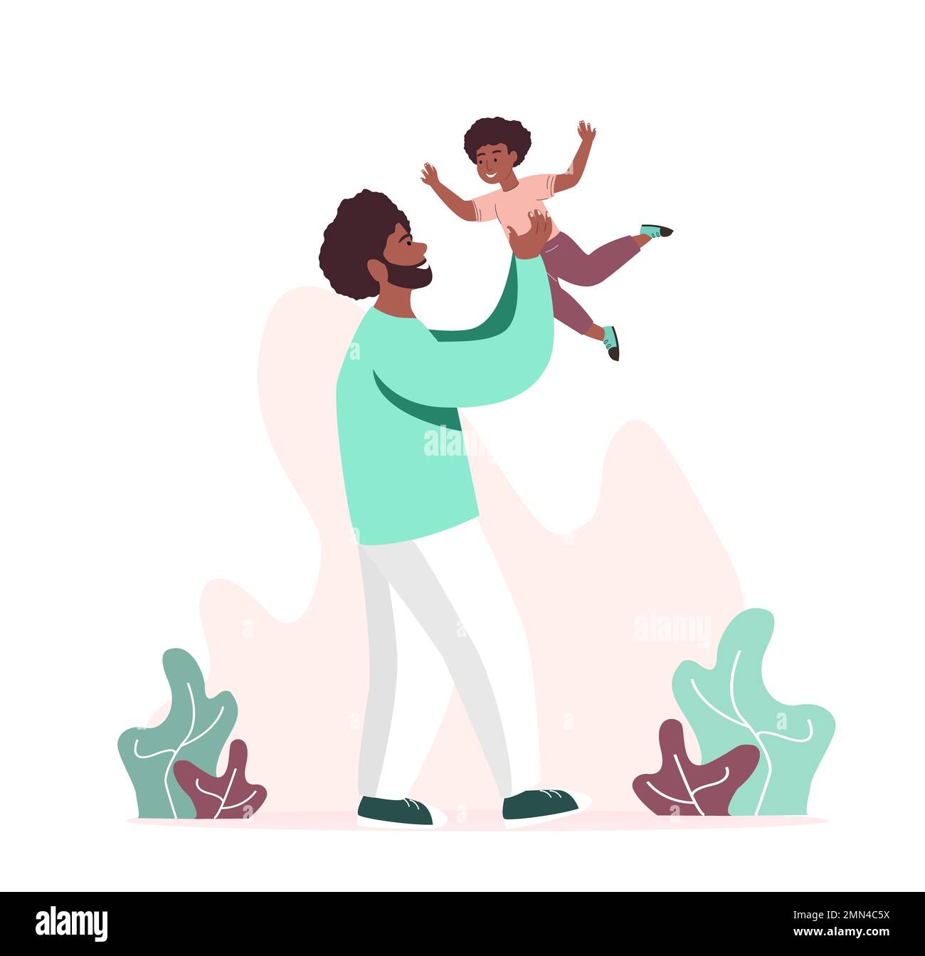 Smiling African Dark Skin Father and Son Play Together.Young Adult ...