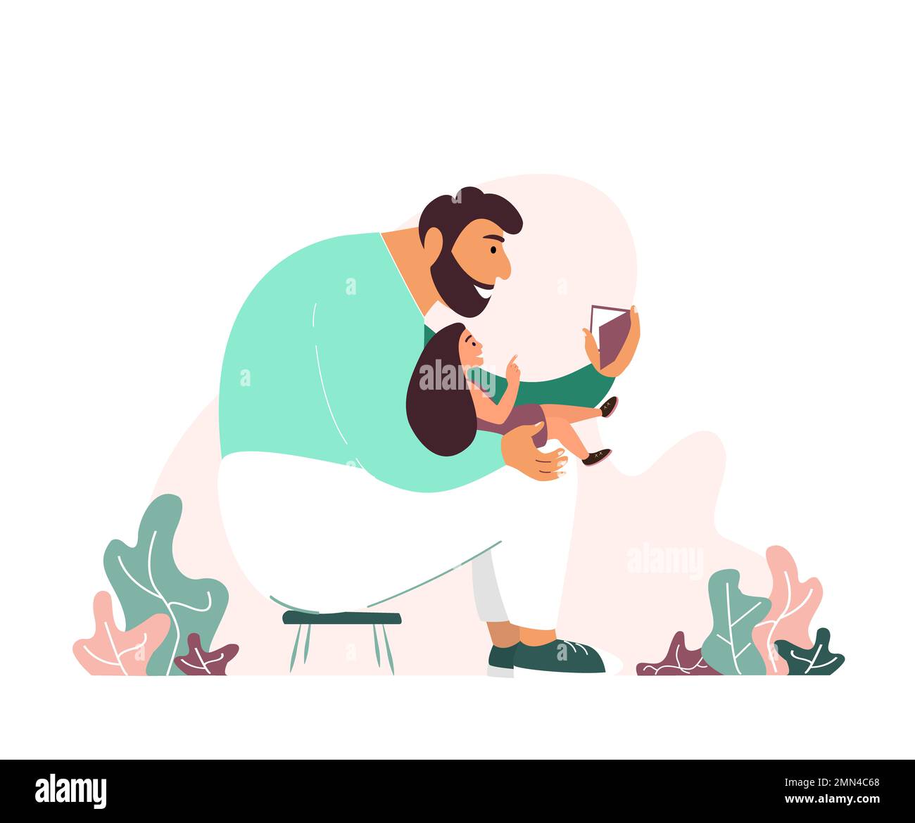 Fathers Day greeting card.Happy father Daddy read book with his Girl ...