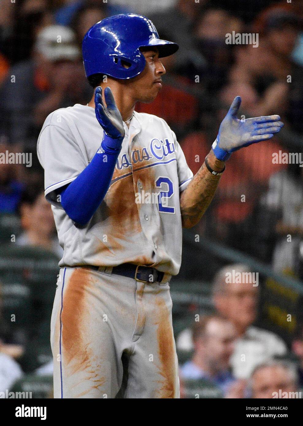 Kansas City Royals Alcides Escobar celebrates Rosell Herrera's RBI ...