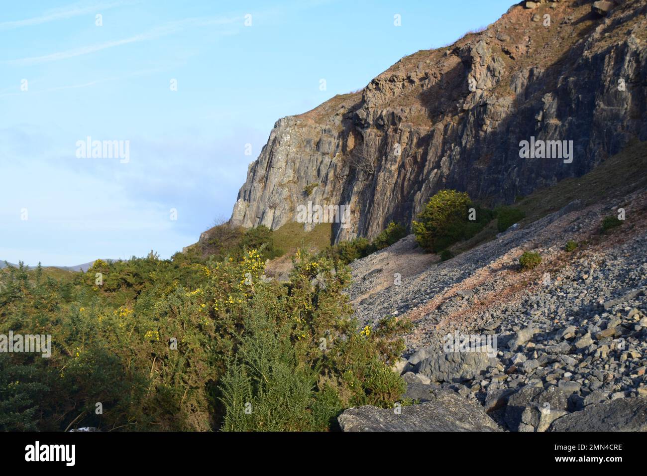 The Limestone escarpment of Ruabon mountain North Wales in winter ...
