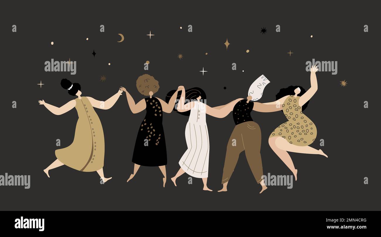 Happy Feminine Party Woman Festival.Women Dancing in Female Circle ...
