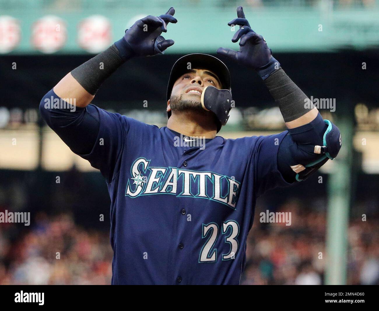 Seattle Mariners designated hitter Nelson Cruz celebrates his three-run ...