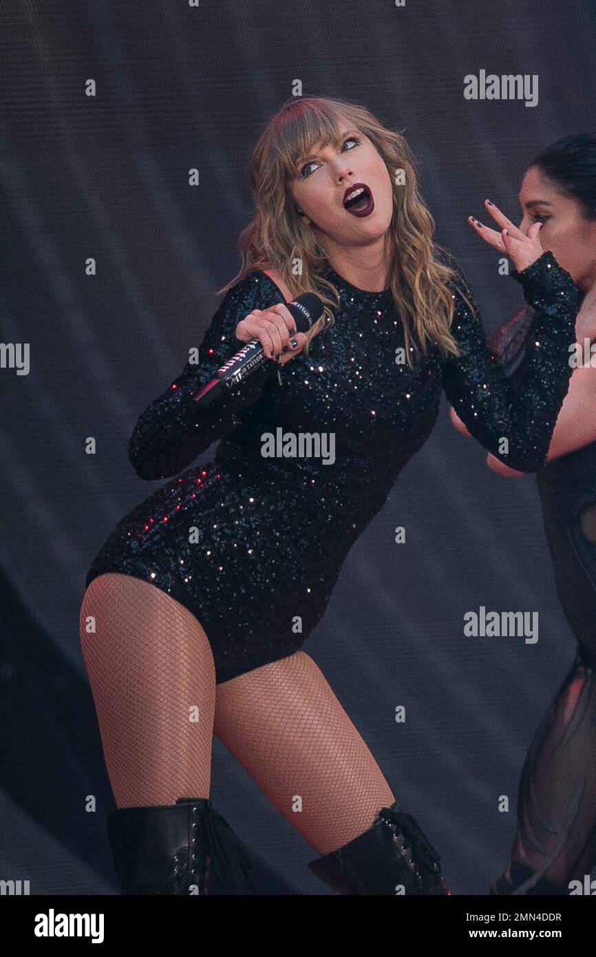Taylor Swift performs on stage in concert at Wembley Stadium in west ...