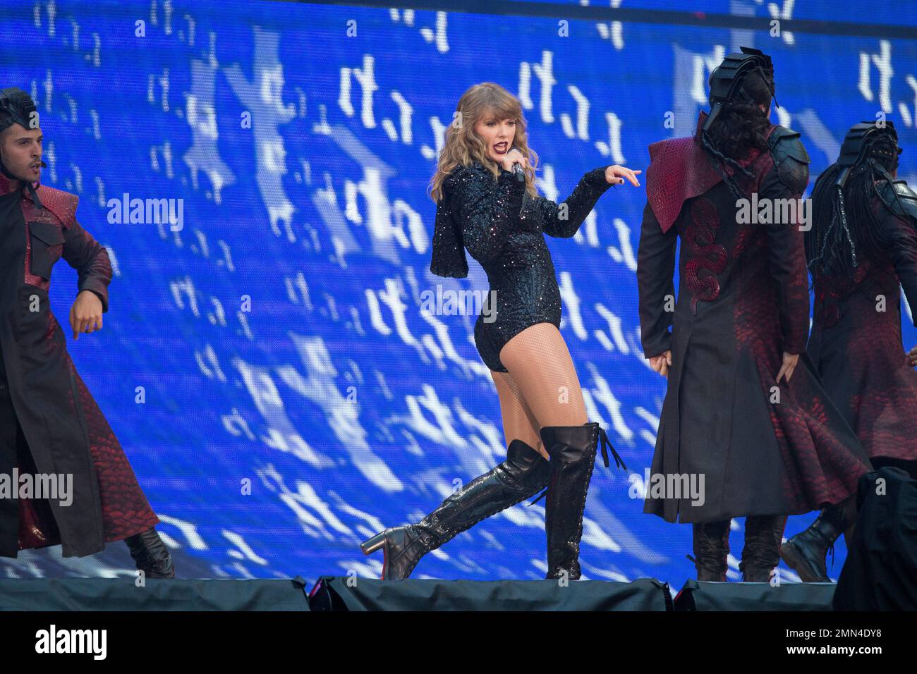 Singer Taylor Swift performs on stage in concert at Wembley Stadium in ...