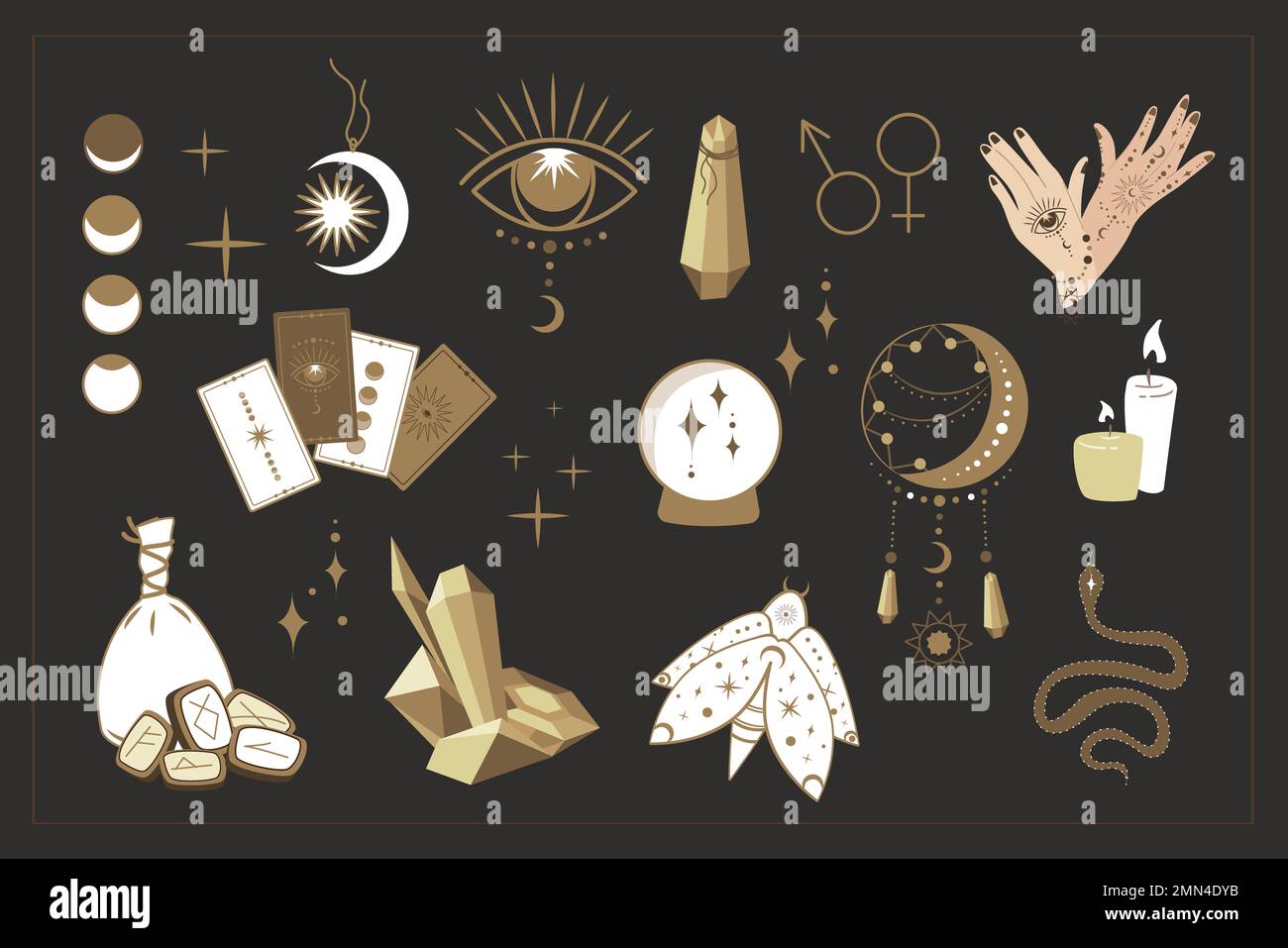 Magic symbols collection set.Esoteric,Mysterious boho mystical elements,magic witchcraft ...