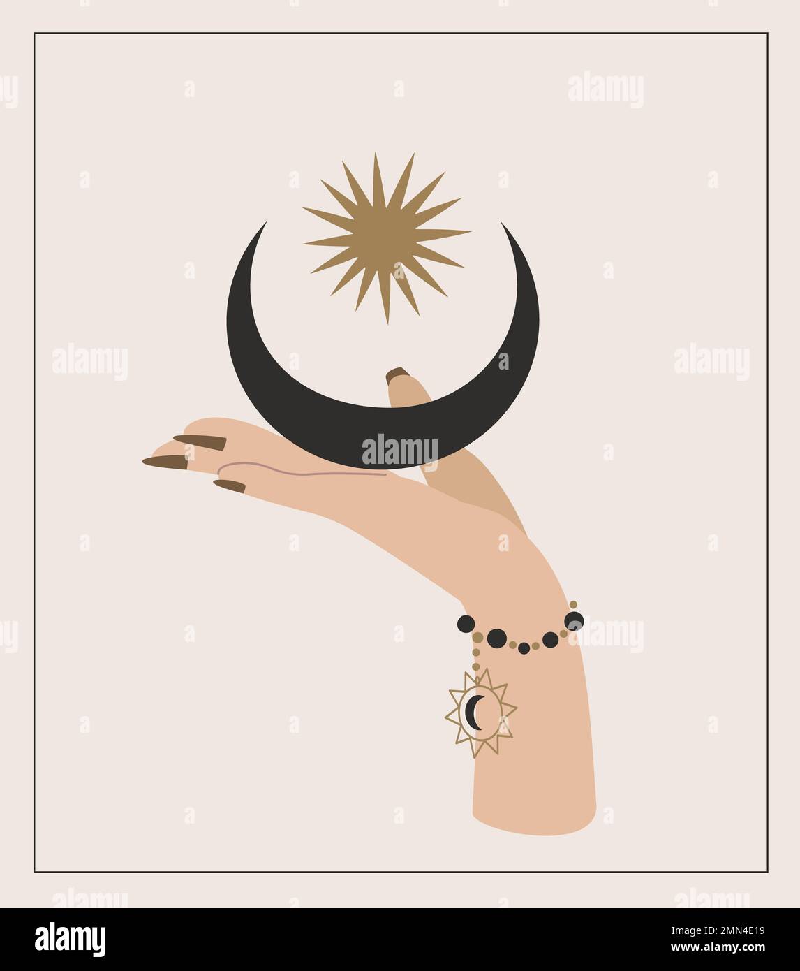 Female Hand holding Mysterious magic Sun and Crescent Talisman.Wicca ...