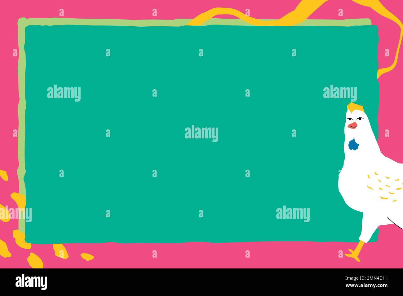 Funky chicken frame background, green and pink design for kids vector ...