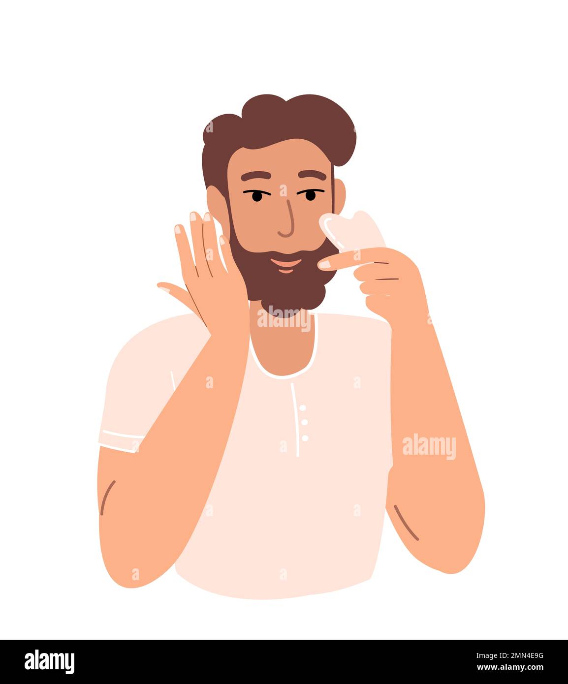 Happy Fresh Bearded Man with jade face guasha stone scraper.Male Facial ...