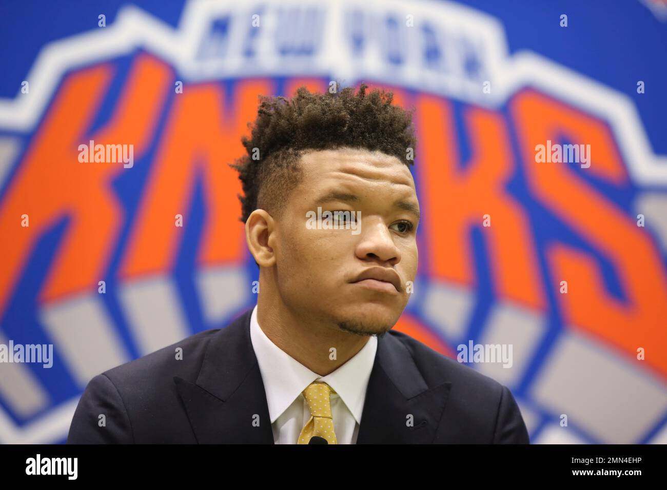 New York Knicks first round NBA Draft pick, Kevin Knox, is shown during ...