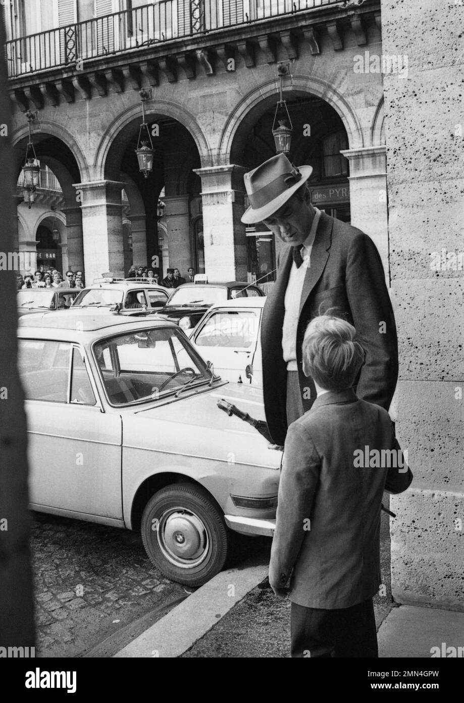 US actor James Stewart and child actor Billy Mumy during filming of a ...