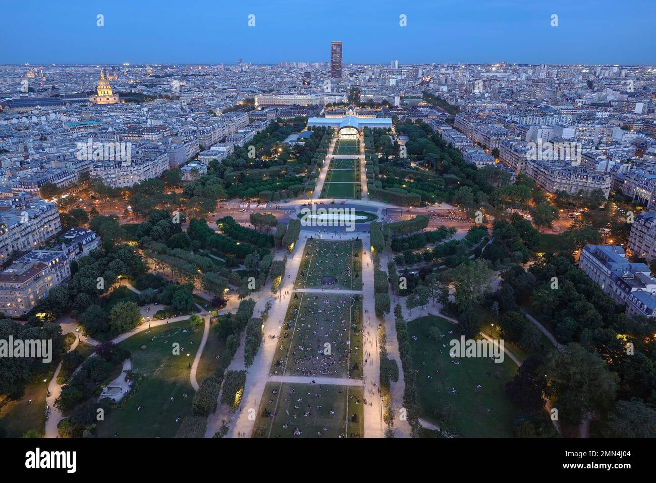 France, Paris, Panoramic night view of Paris from the Eiffel Tower over ...