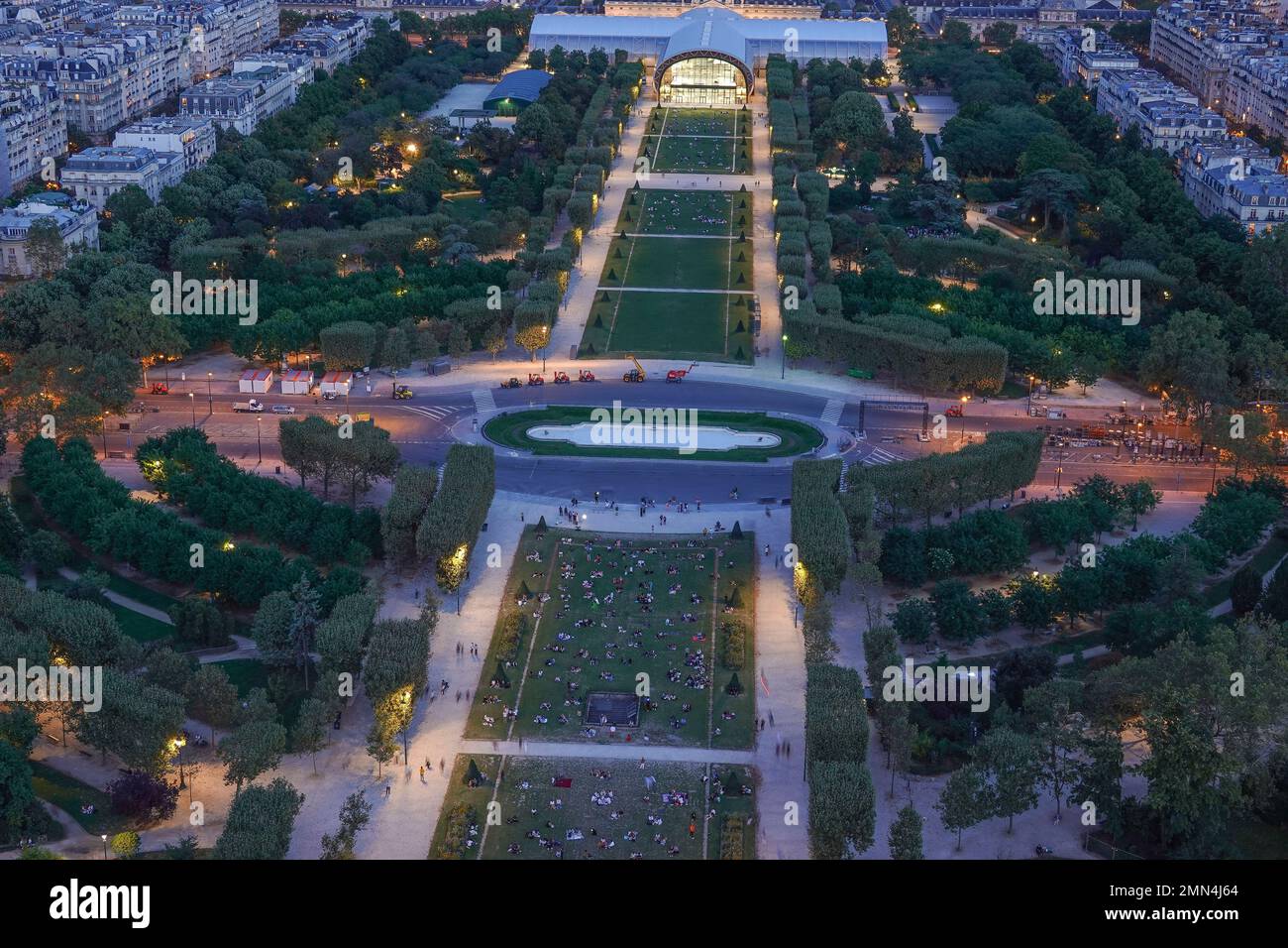 France, Paris, Panoramic night view of Paris from the Eiffel Tower over ...