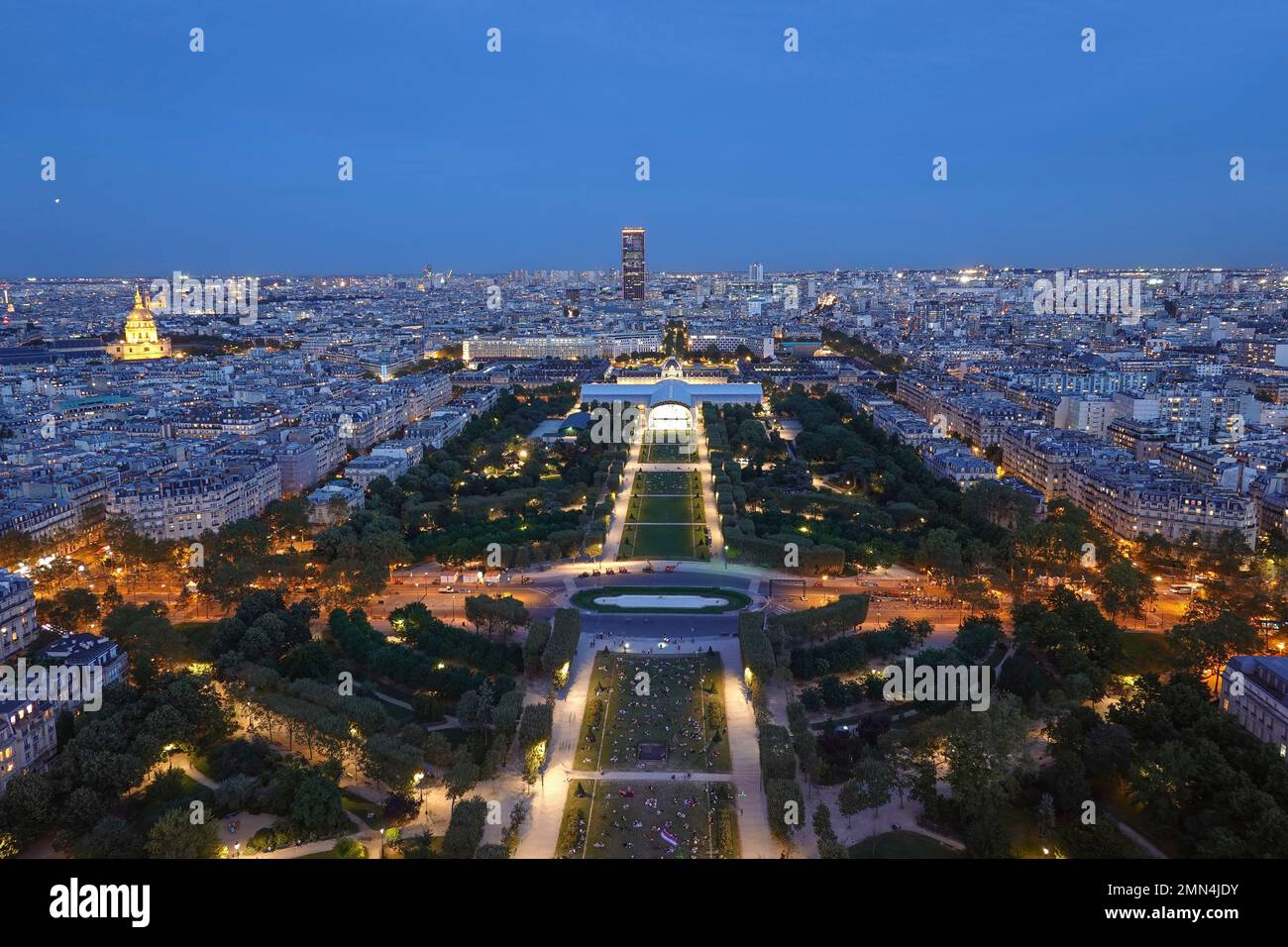 France, Paris, Panoramic night view of Paris from the Eiffel Tower over ...