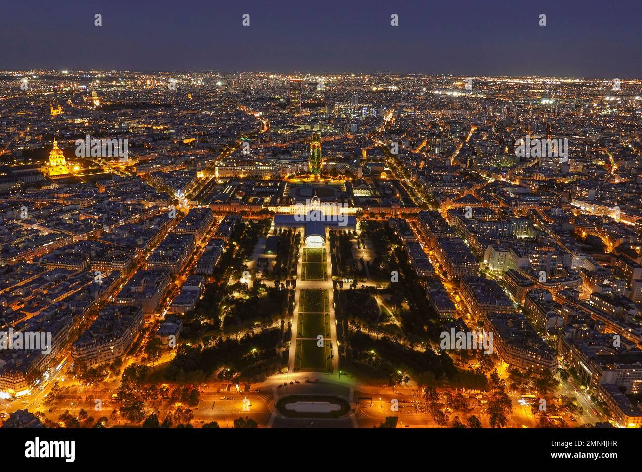 France, Paris, Panoramic night view of Paris from the Eiffel Tower over ...