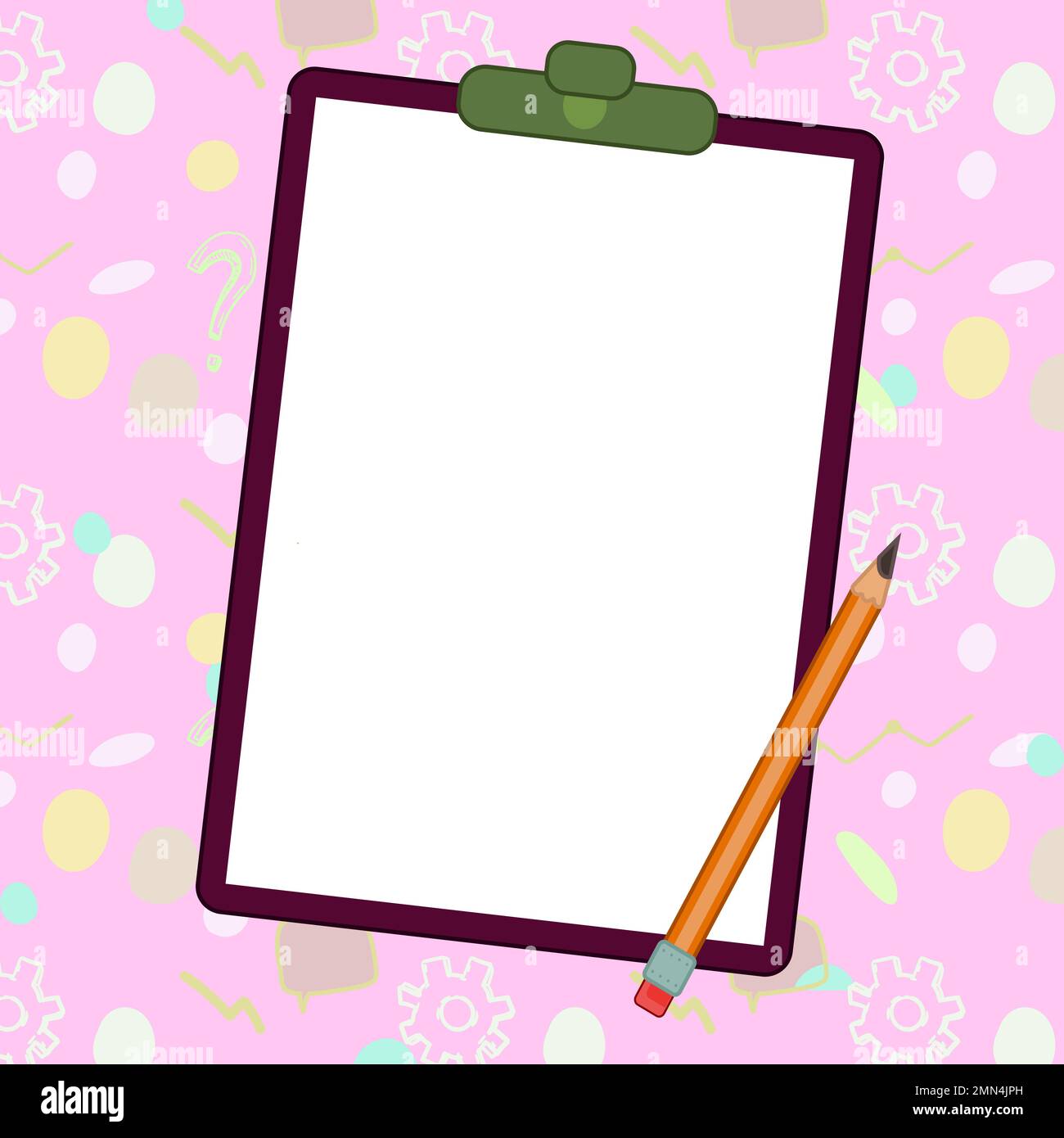 Paper sheets with text laying on bright colored background. Pencil ...