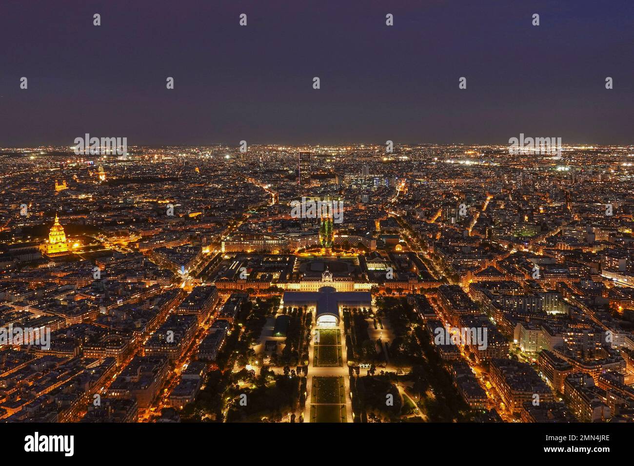 France, Paris, Panoramic night view of Paris from the Eiffel Tower over ...