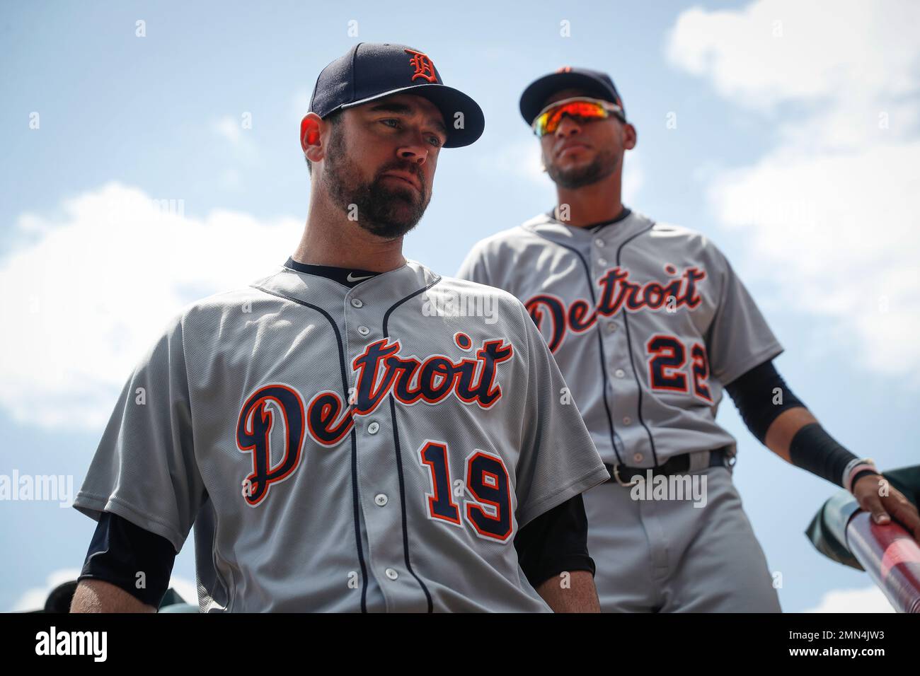 Detroit Tigers relief pitcher Louis Coleman (19) and right fielder ...