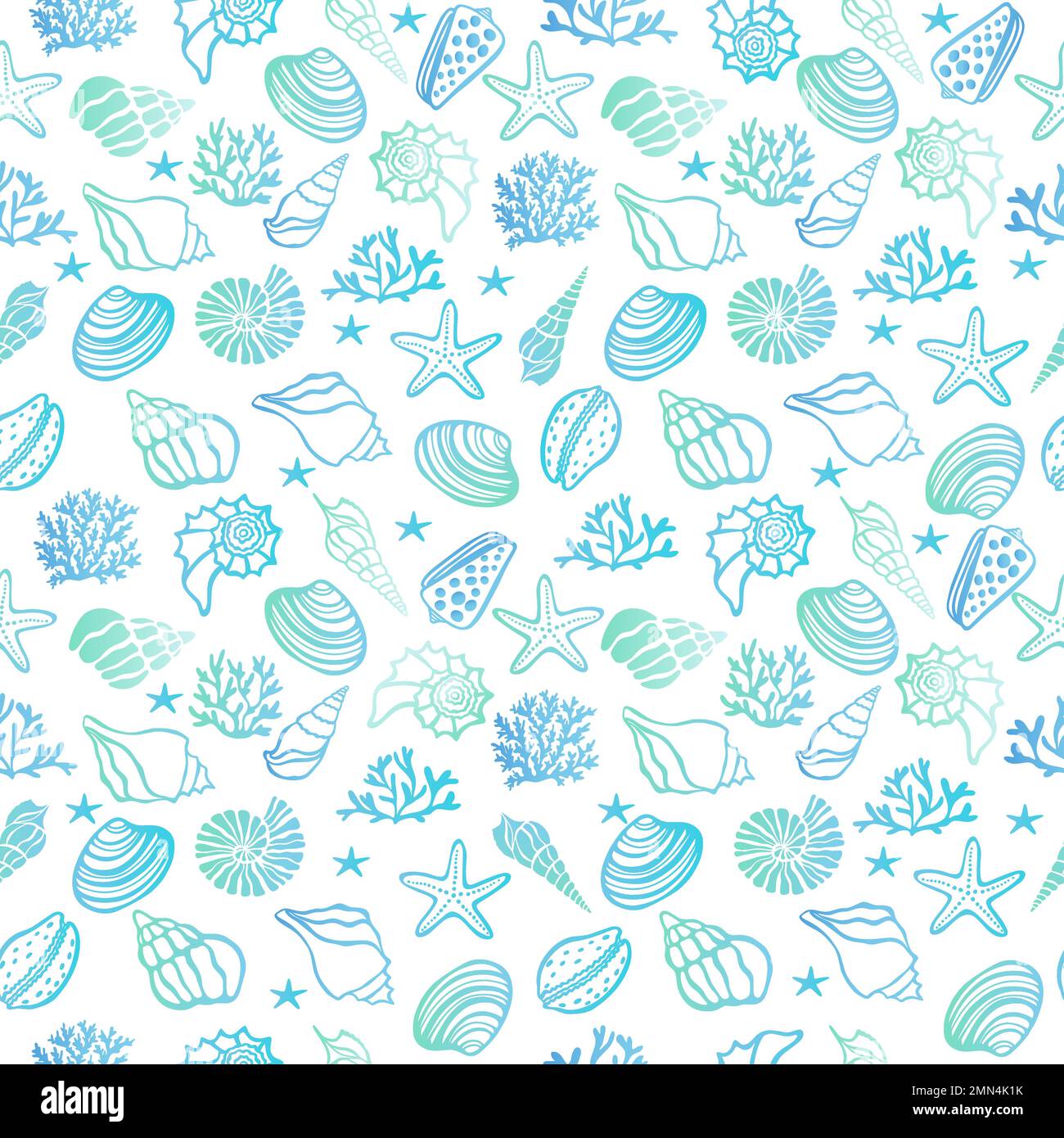 Beach Seashell Pattern. Vector seamless pattern with seashells doodle ...