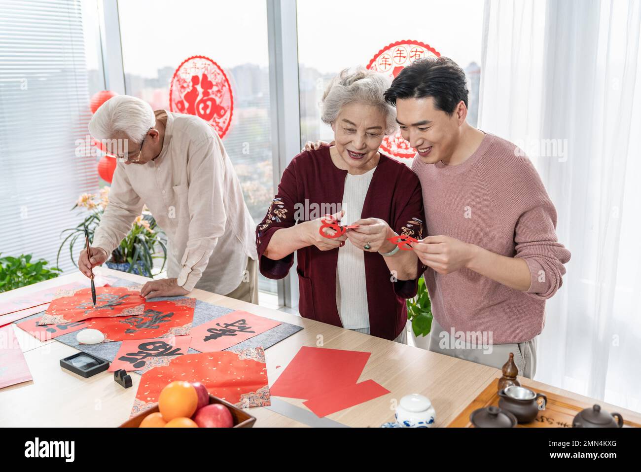 Happy three in paper cutting Stock Photo - Alamy
