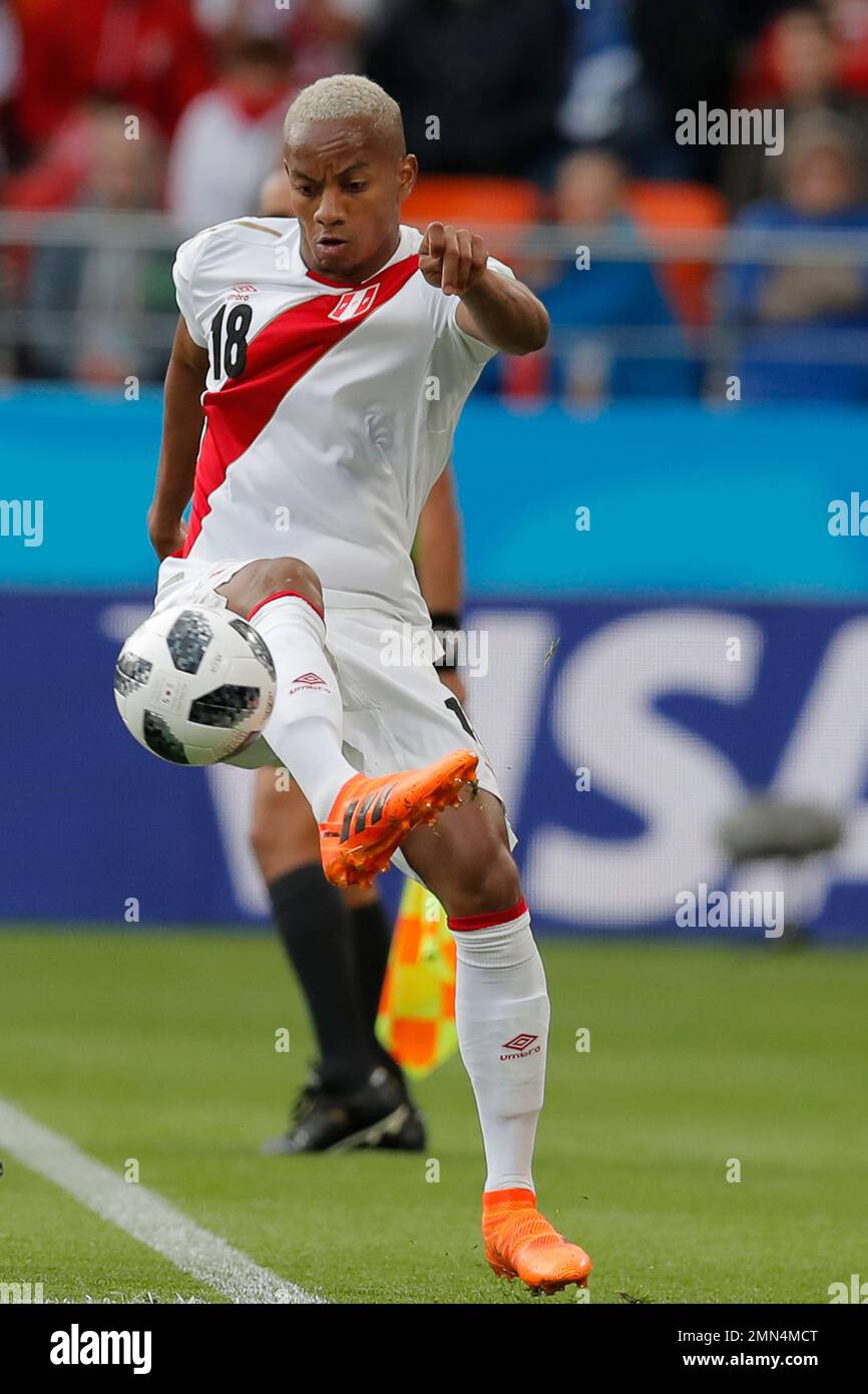 Peru's Andre Carrillo controls the ball during the group C match ...