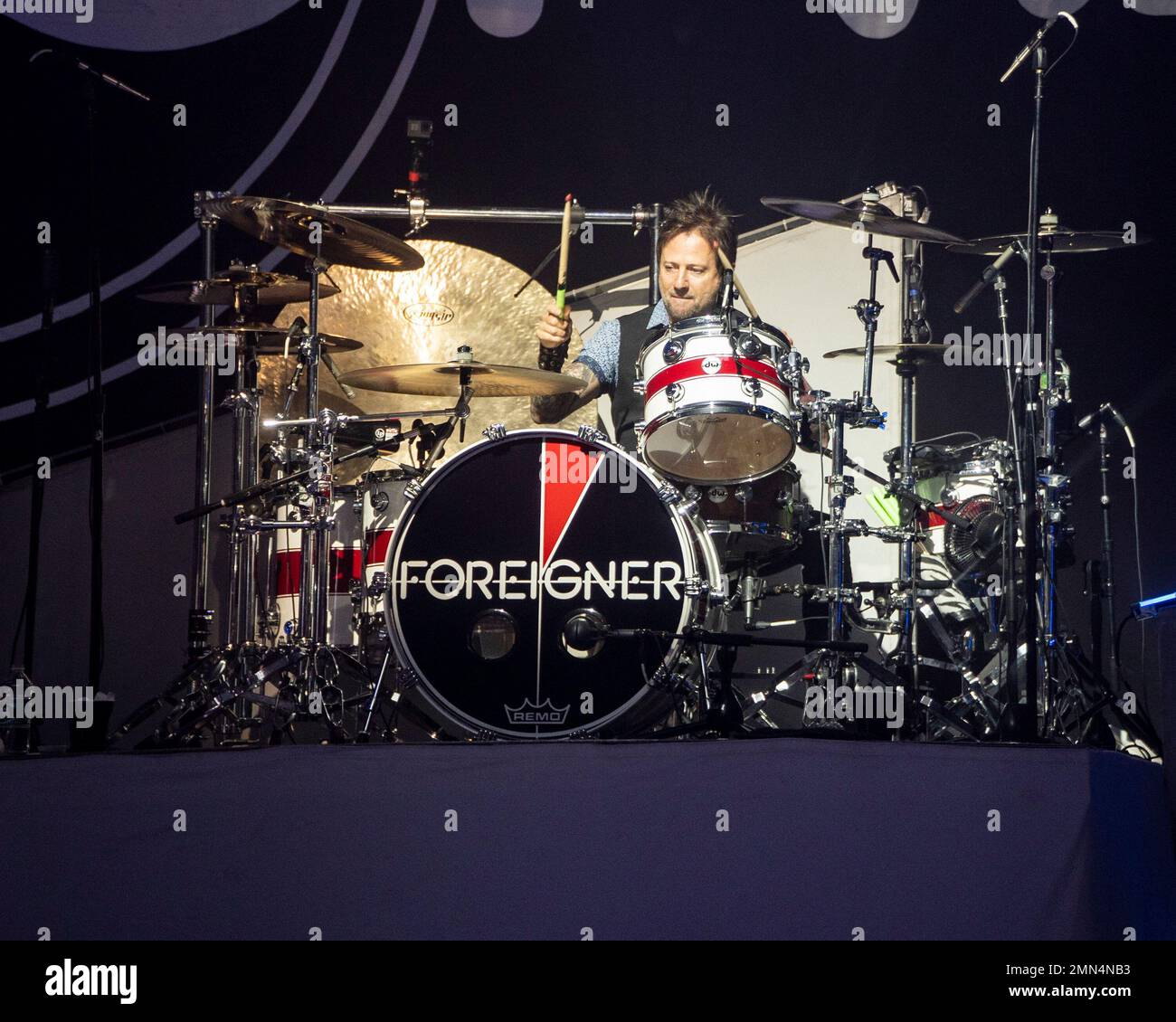 The English-American rock band Foreigner with drummer Chris Frazier ...