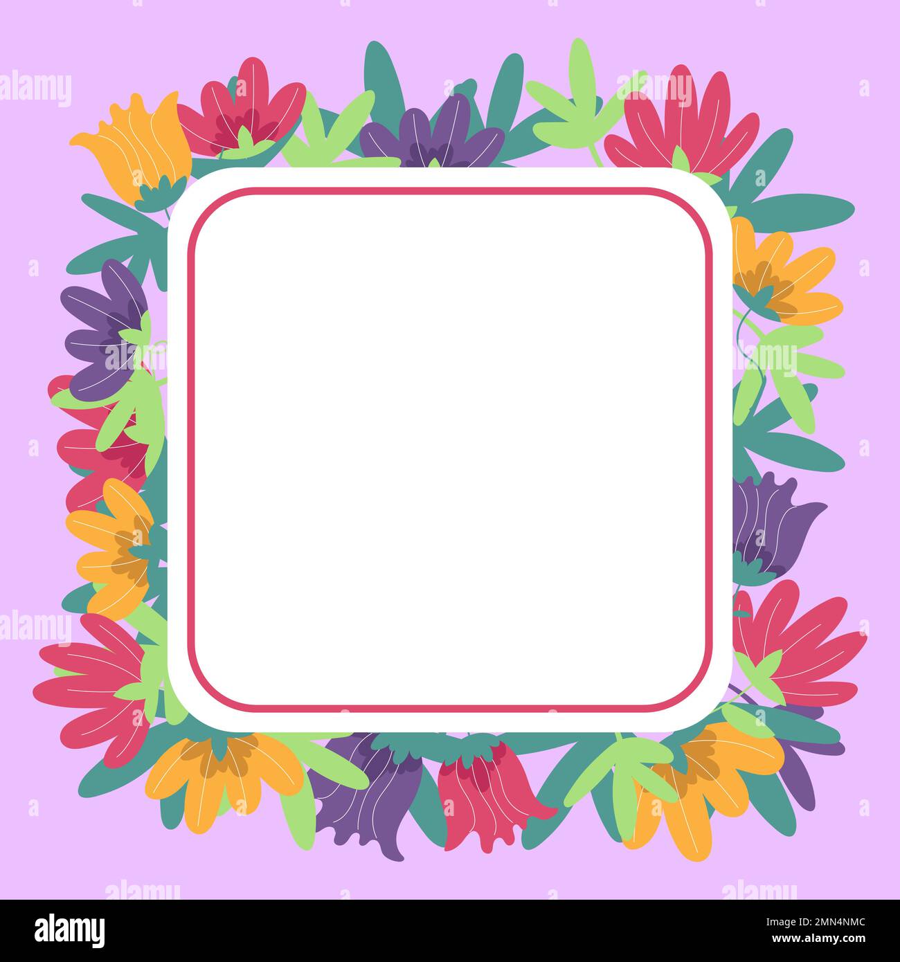 Purple Colored Square Shape Text Frame Surrounded With Assorted Flowers ...