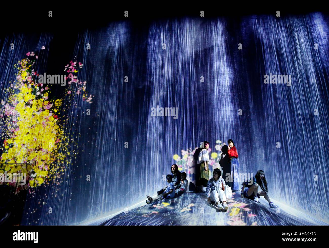 Visitors experience a digital installation that features projection of ...