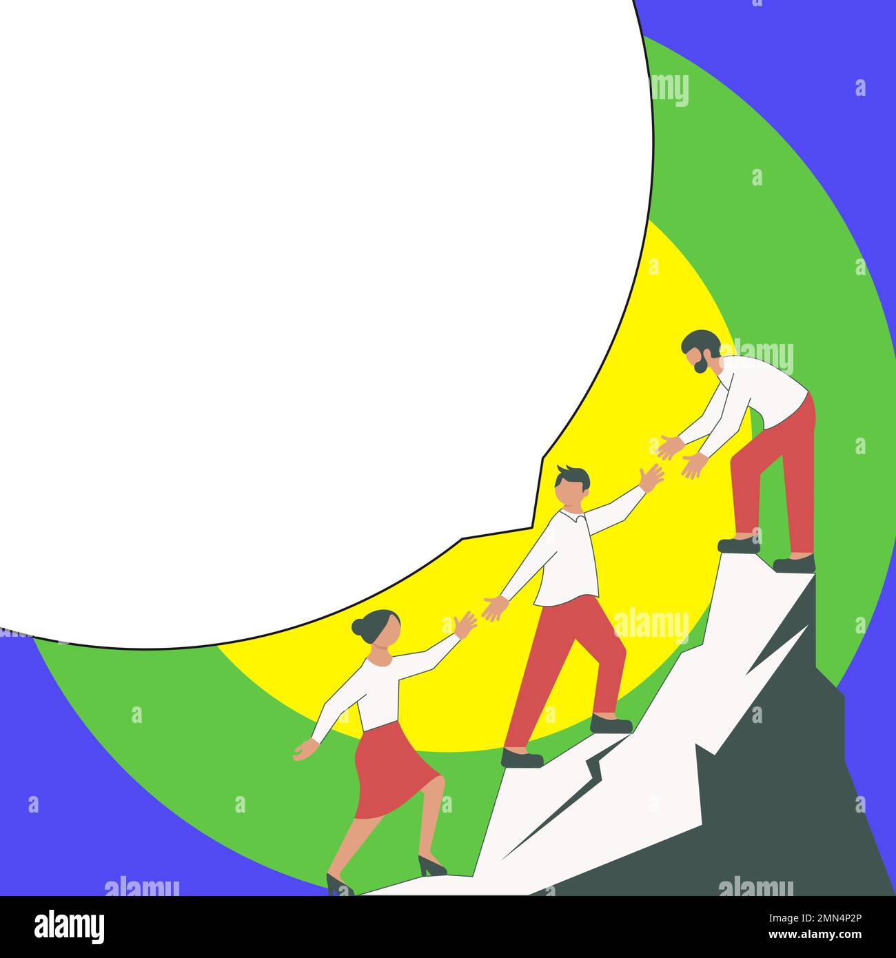 Thee Colleagues Climbing Upwards Mountain Reaching Success.White blank ...