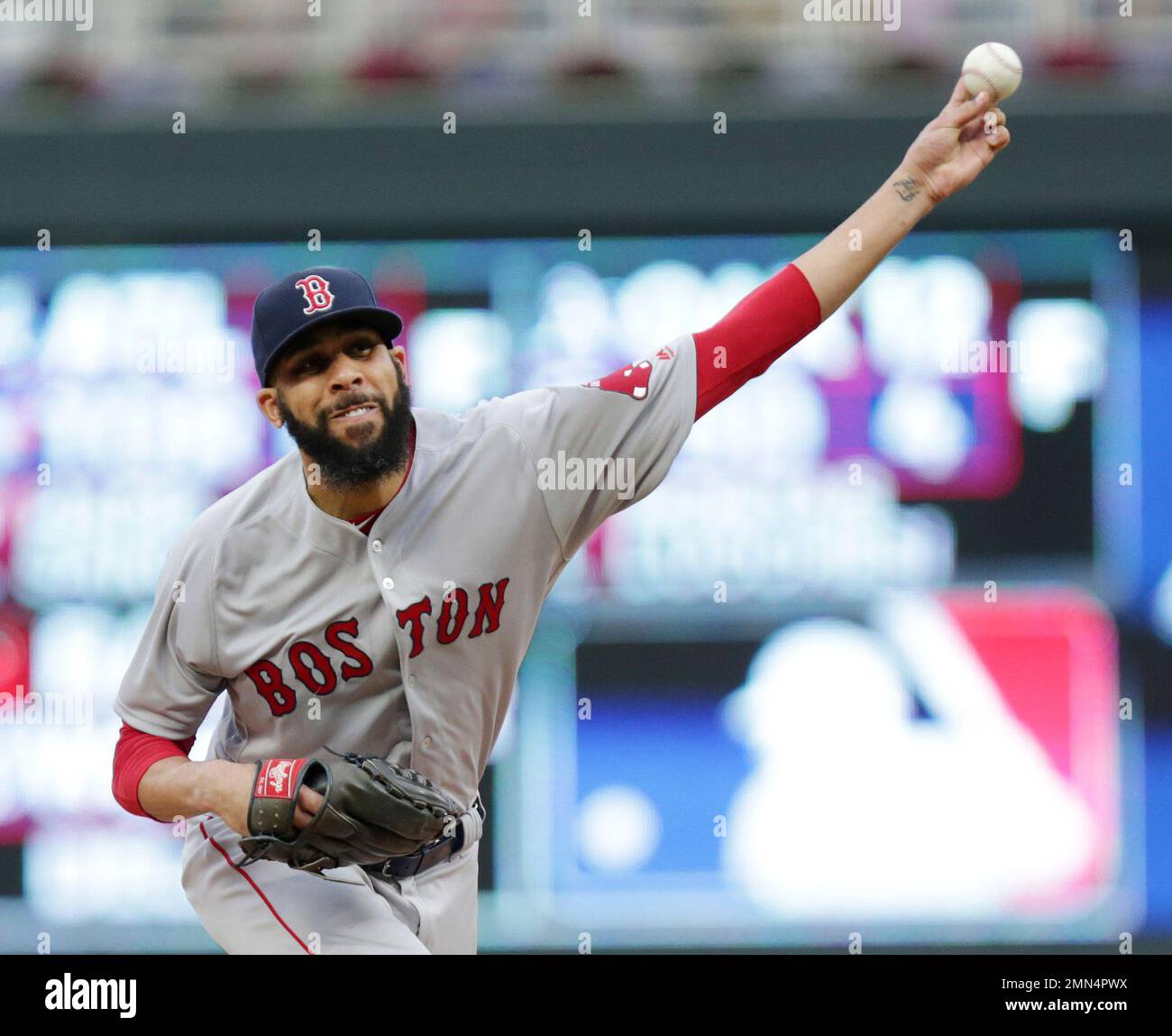 Boston Red Sox pitcher David Price throws to the Minnesota Twins in the ...